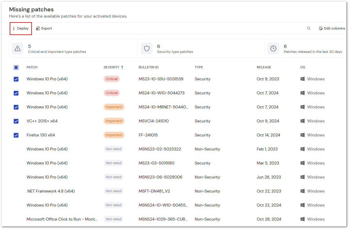 Deploying missing patches and new software